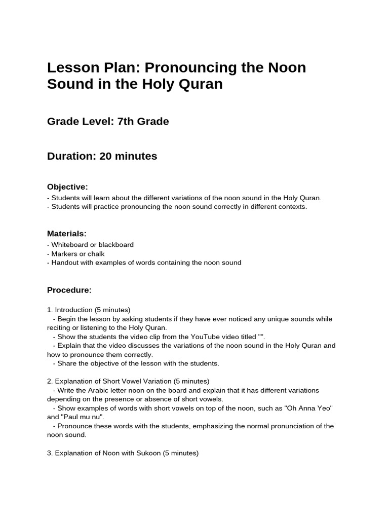Grade Level 7 - Lesson Plan | PDF | Quran | Islam