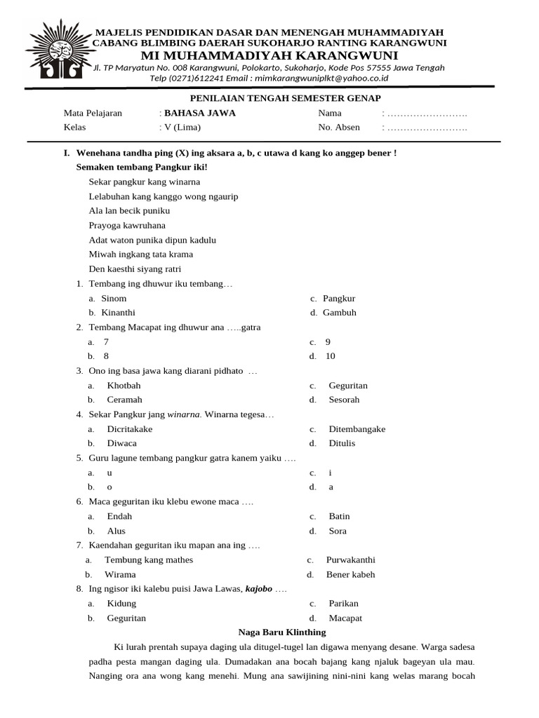 BHS Jawa PTS Genap | PDF