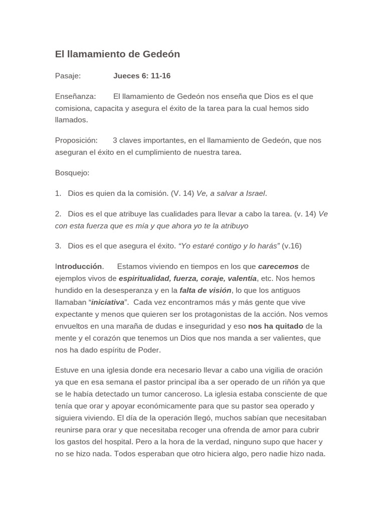 El Llamamiento de Gedeón | PDF | Dios | Oración