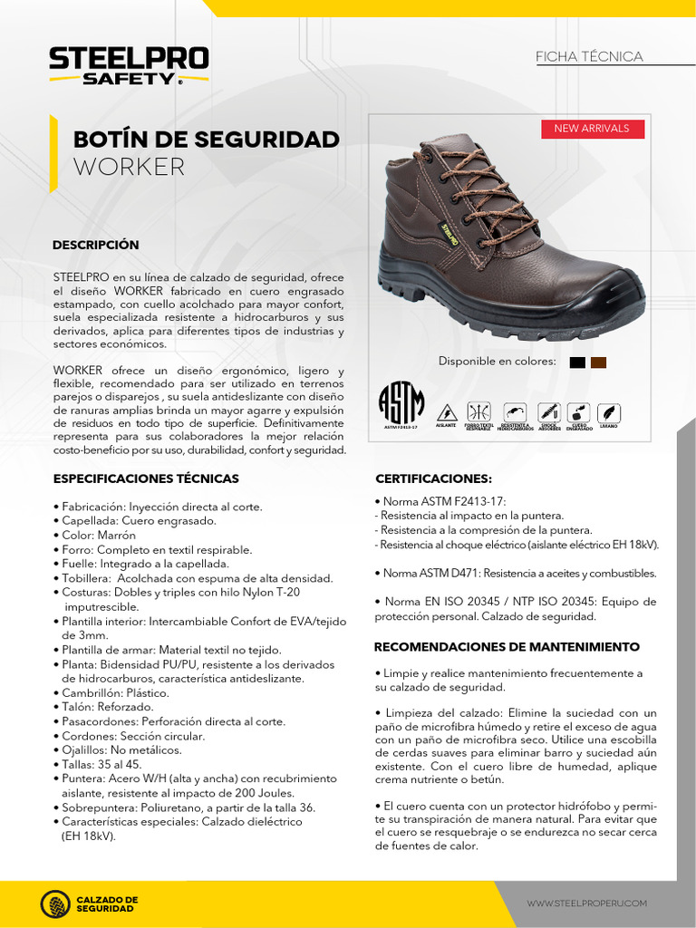 Ficha Tecnica Steelpro Zapato Worker Marron | PDF | Calzado | Textiles