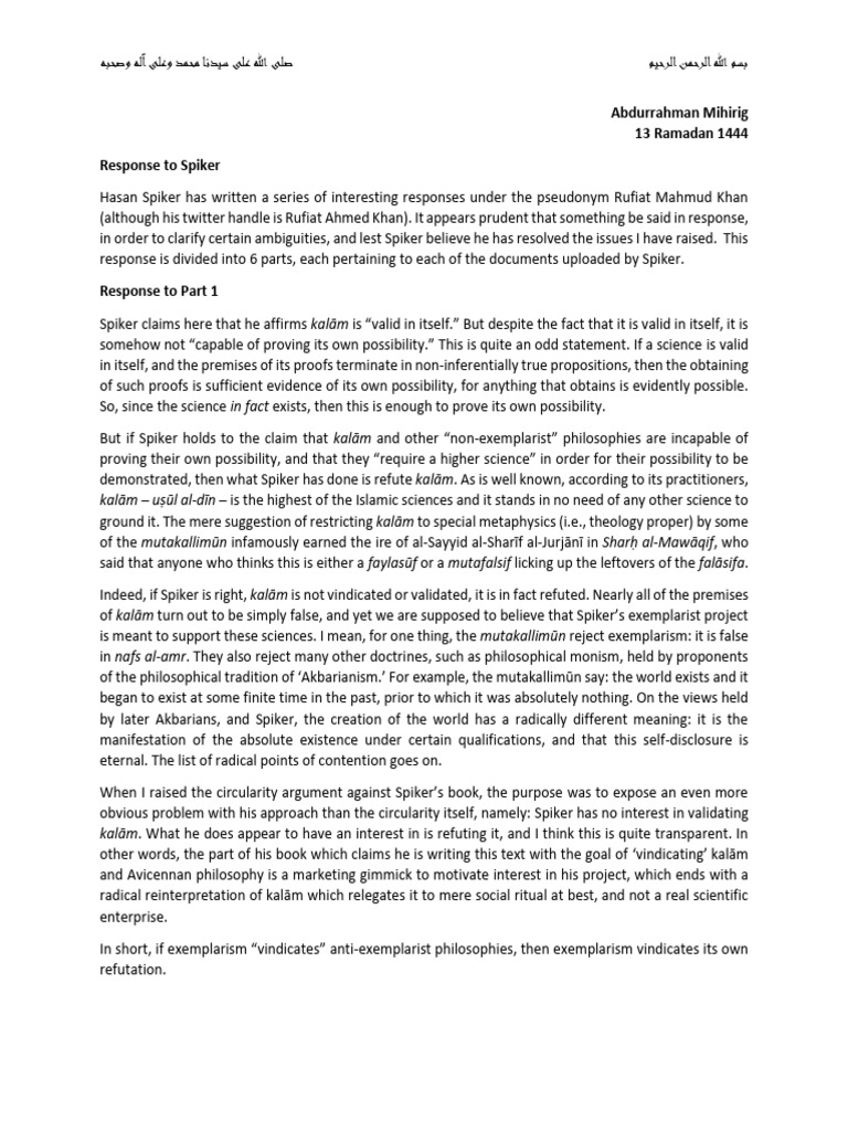 Mihirig - Response To Spiker Final Edition-1 | PDF | Existence | Knowledge