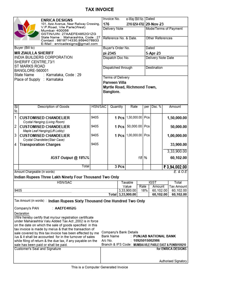 TAX INVOICE 176 | PDF | Invoice | Taxes
