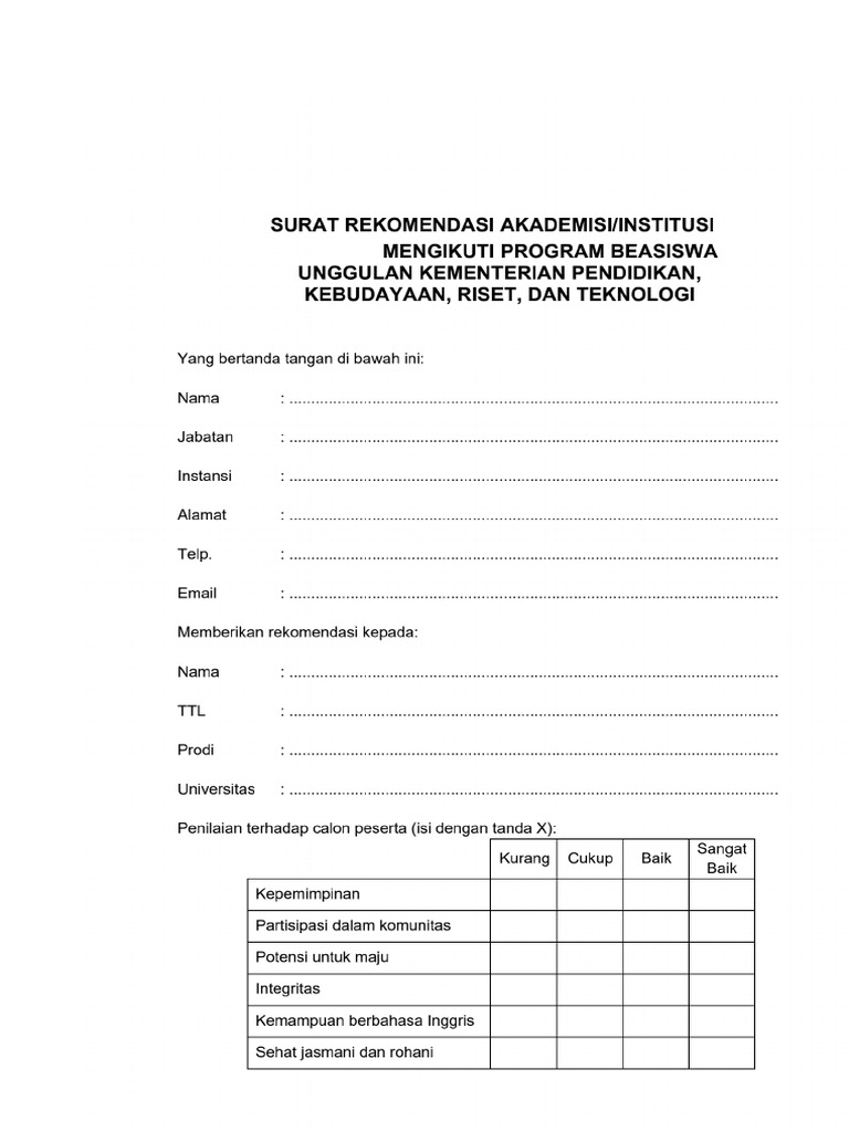 Format Surat Rekomendasi | PDF