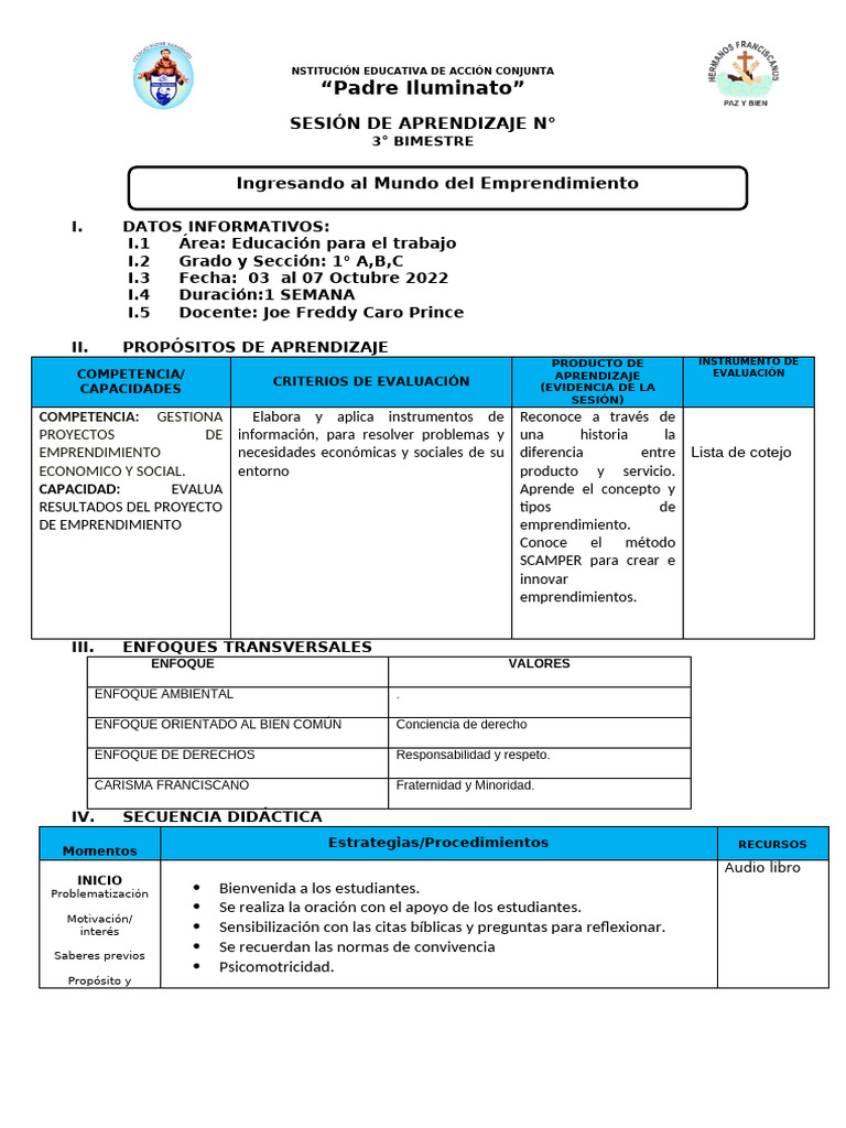 Sesión Ept Ingresando Al Mundo Del Emprendimiento | PDF | Iniciativa empresarial | Evaluación