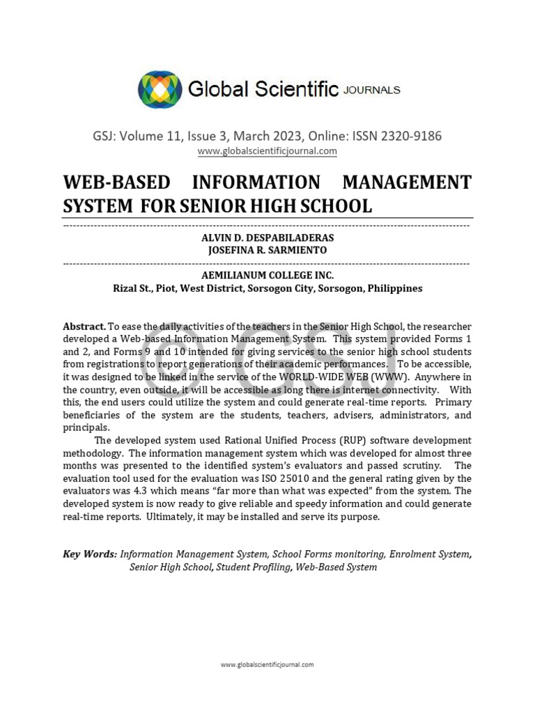 Web Based Information Management System For Senior High School | PDF | Computer Hardware | Teachers