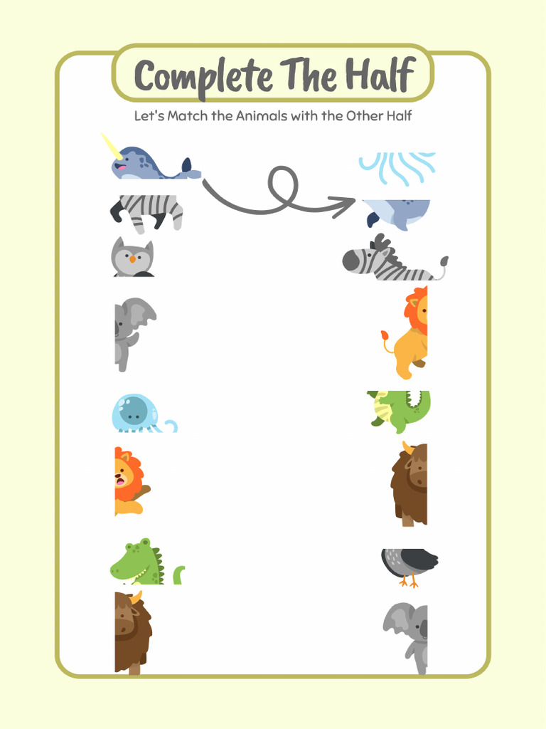 Colourful Educational Animals Matching Worksheet | PDF