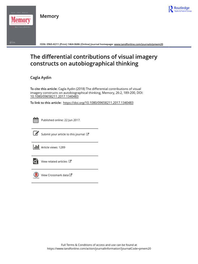 Aydın (2018) - The Differential Contributions of Visual Imagery Constructs On Autobiographical ...