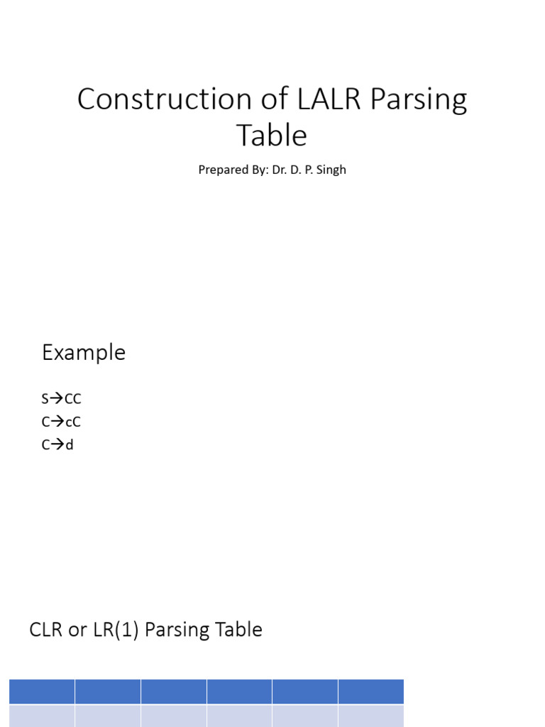 L27 Construction of LALR Parsing Table | PDF L27 Construction of LALR Parsing Table | PDF