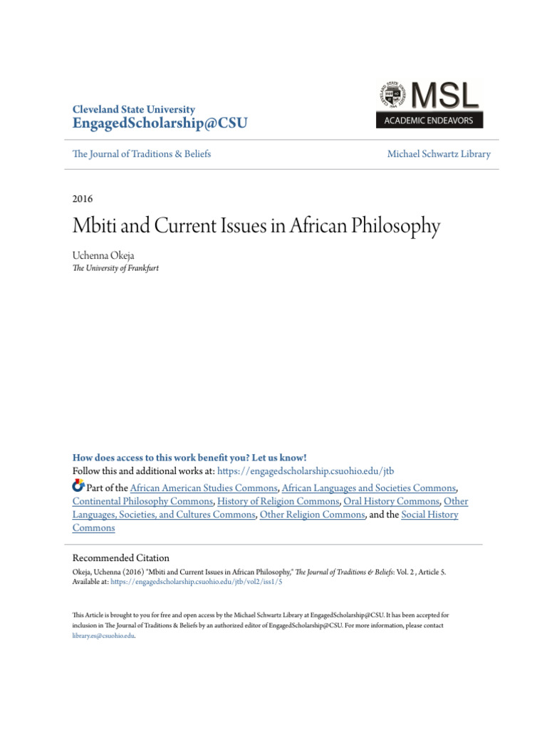 Mbiti and Current Issues in AFrican Philosophy | PDF | Morality | Concept