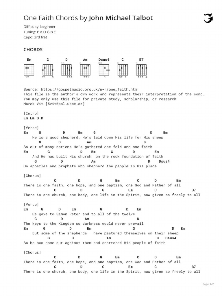 one faith chords | PDF