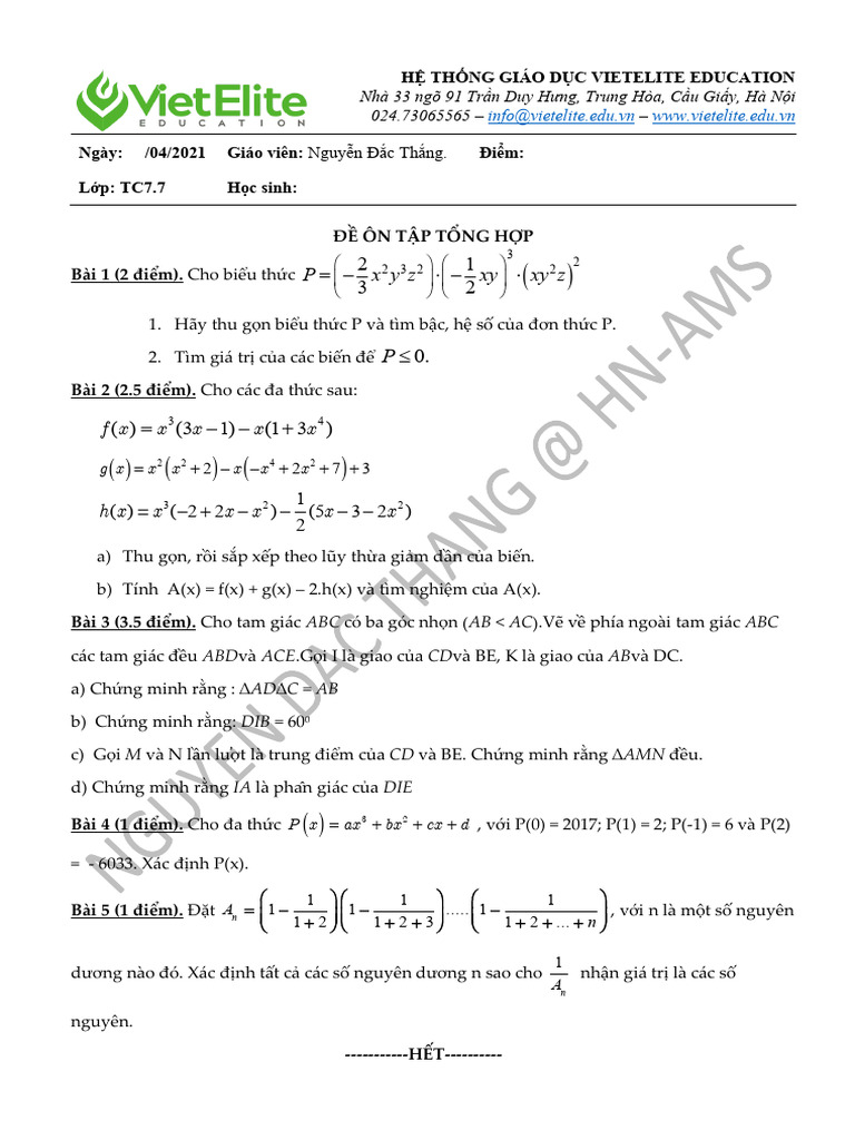 TC7 - de On Tap Tong Hop hk2 | PDF