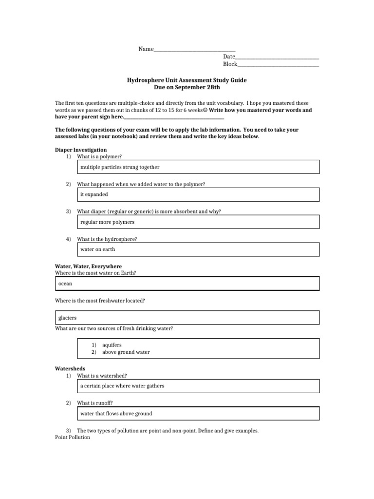 Editable Hydrosphere Study Guide, 2023 | PDF | Water | Ecosystem