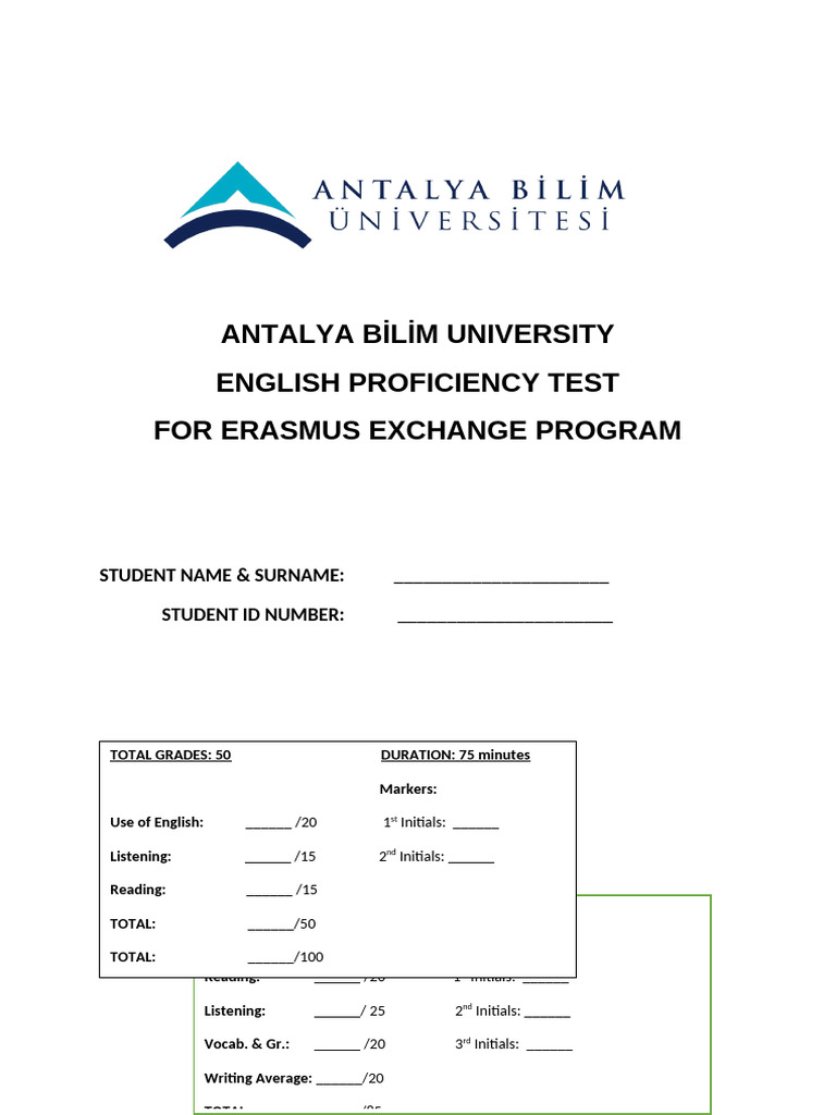 ABU Erasmus Exam 1 | PDF