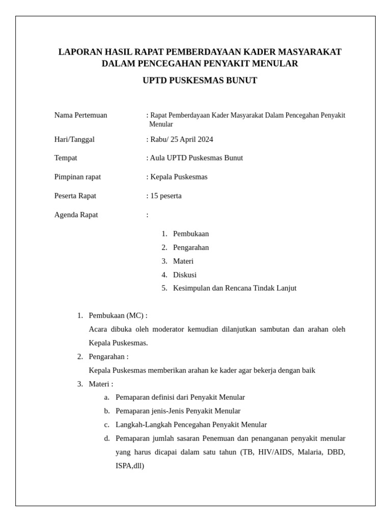 Notulen Pertemuan Pemberdayaan Kader Masyarakat Dalam Pencegahan Penyakit Menular | PDF