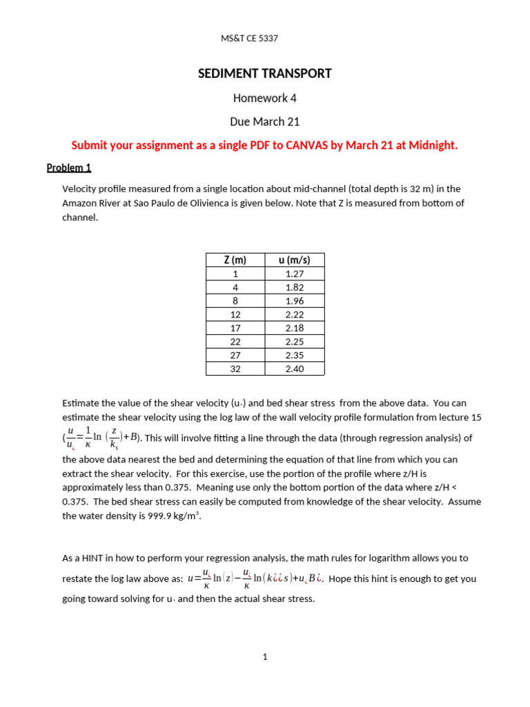 Homework#4 1 | PDF | Fluid Mechanics | Earth Sciences