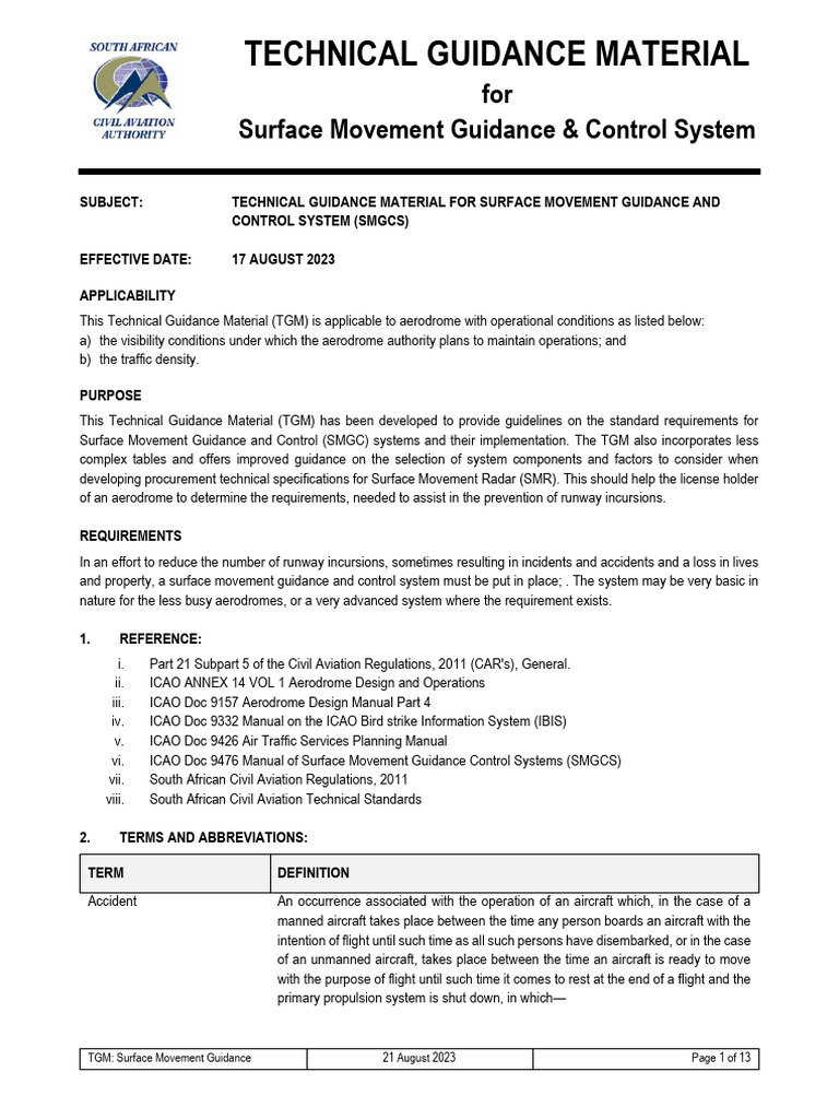 TGM For Surface Movement Guidance Control System (SMGCS) | PDF | Air ...