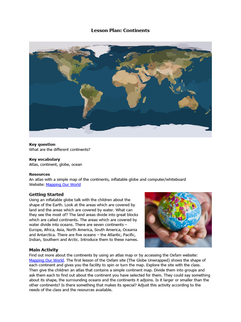 OTR Lesson - Plan - 3 Continents 2023 | PDF | Continent | Equator