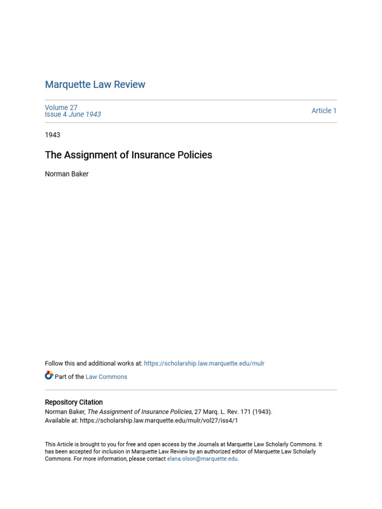 The Assignment of Insurance Policies | PDF | Assignment (Law) | Insurance