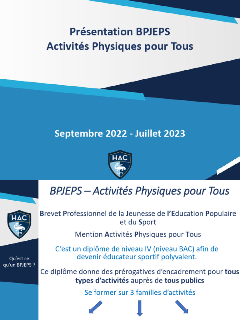 Présentation BPJEPS Stagiaires 2022-23 | PDF | Des sports | Formation à distance