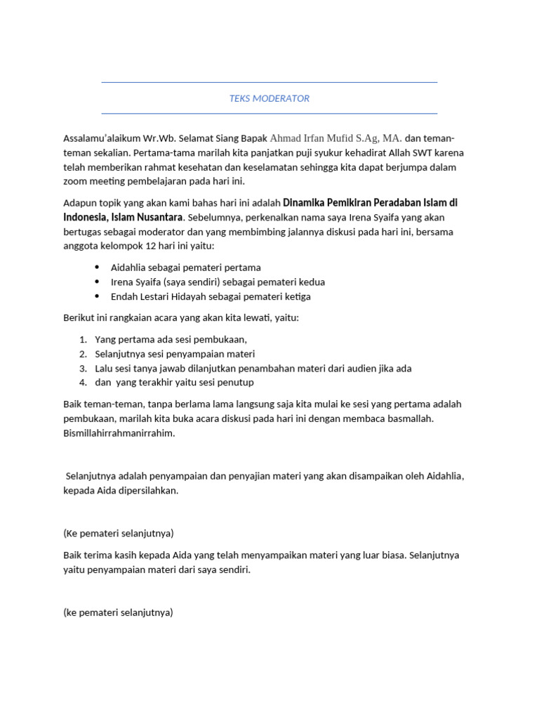 Contoh Teks Moderator | PDF | Seni & Disiplin Bahasa