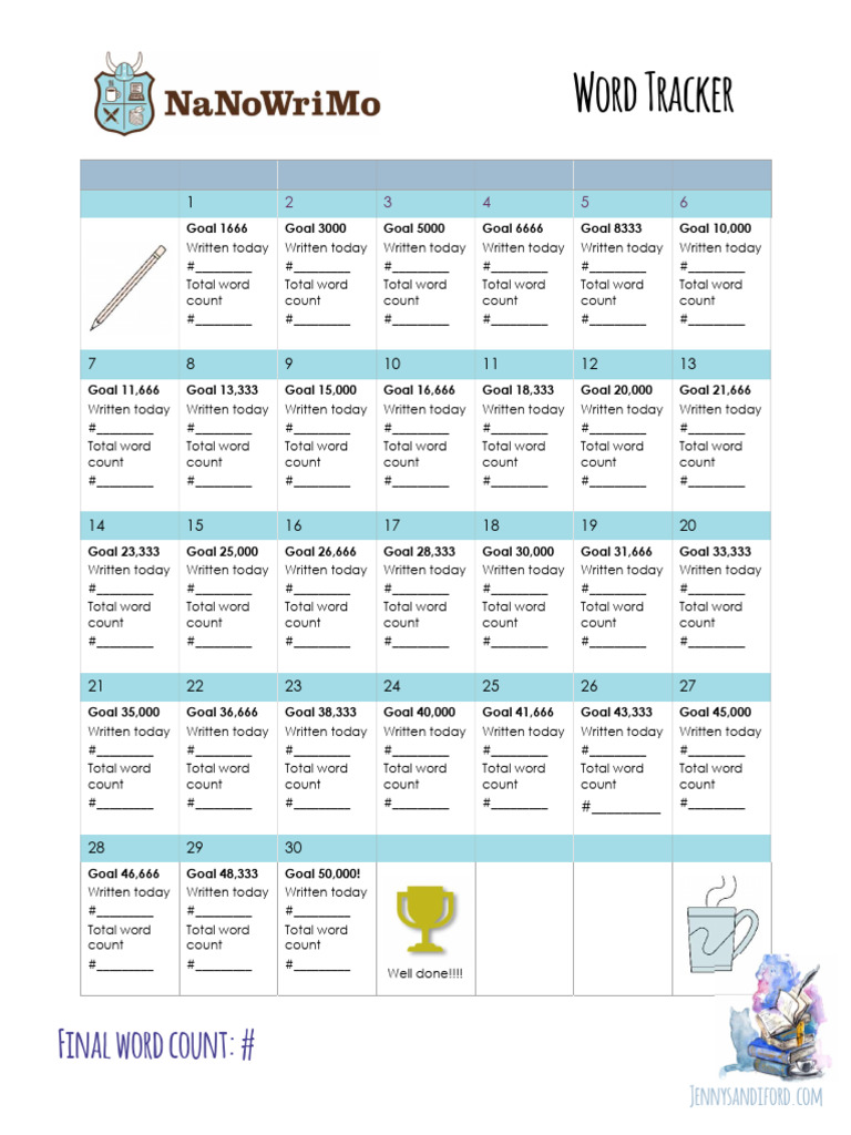 Blank+Days Nanowrimo WordTracker | PDF