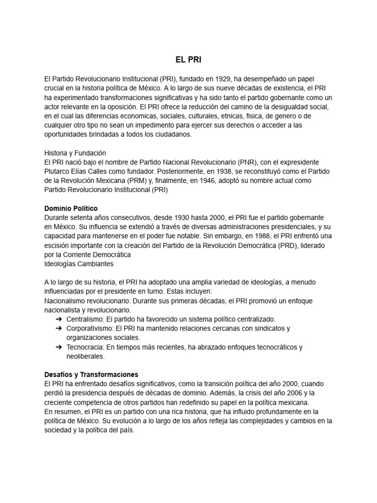 EL PRI | PDF | Partido Revolucionario Institucional | México