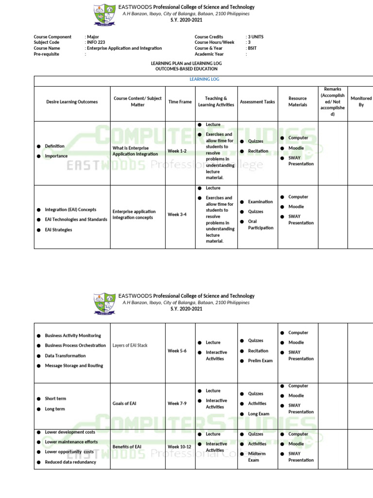 Enterprise Application Integration Course Plan | PDF | Lecture ...