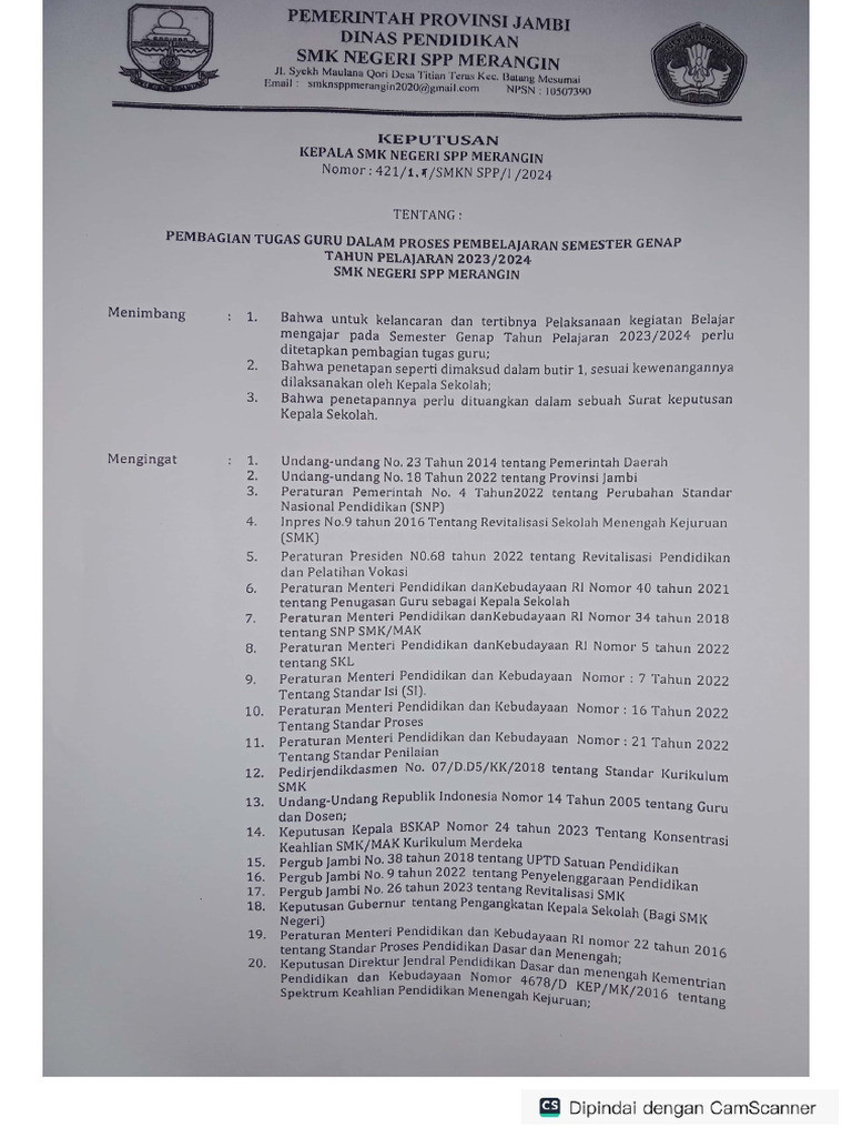 SK Pembagian SMSTR 2 Tugas Abdullah Jan 2024 2324 | PDF