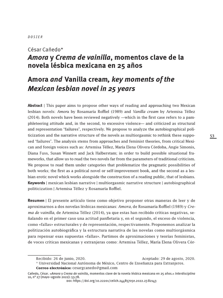 Amora y Crema de Vainilla Interdisciplina v10n27 | PDF | Lesbianas | Novelas