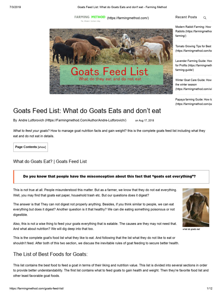 Goats Feed List: What Goats Eat & Avoid | PDF | Hay | Goat