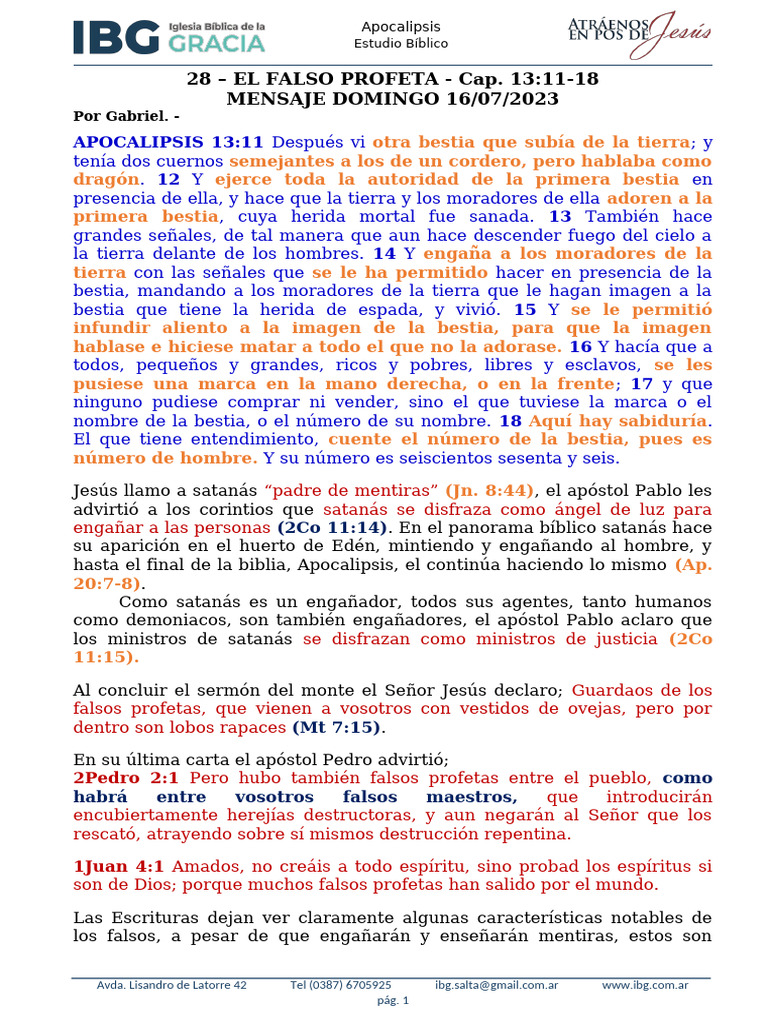 Falso Profeta en Apocalipsis 13: Estudio Bíblico | PDF | La bestia ...