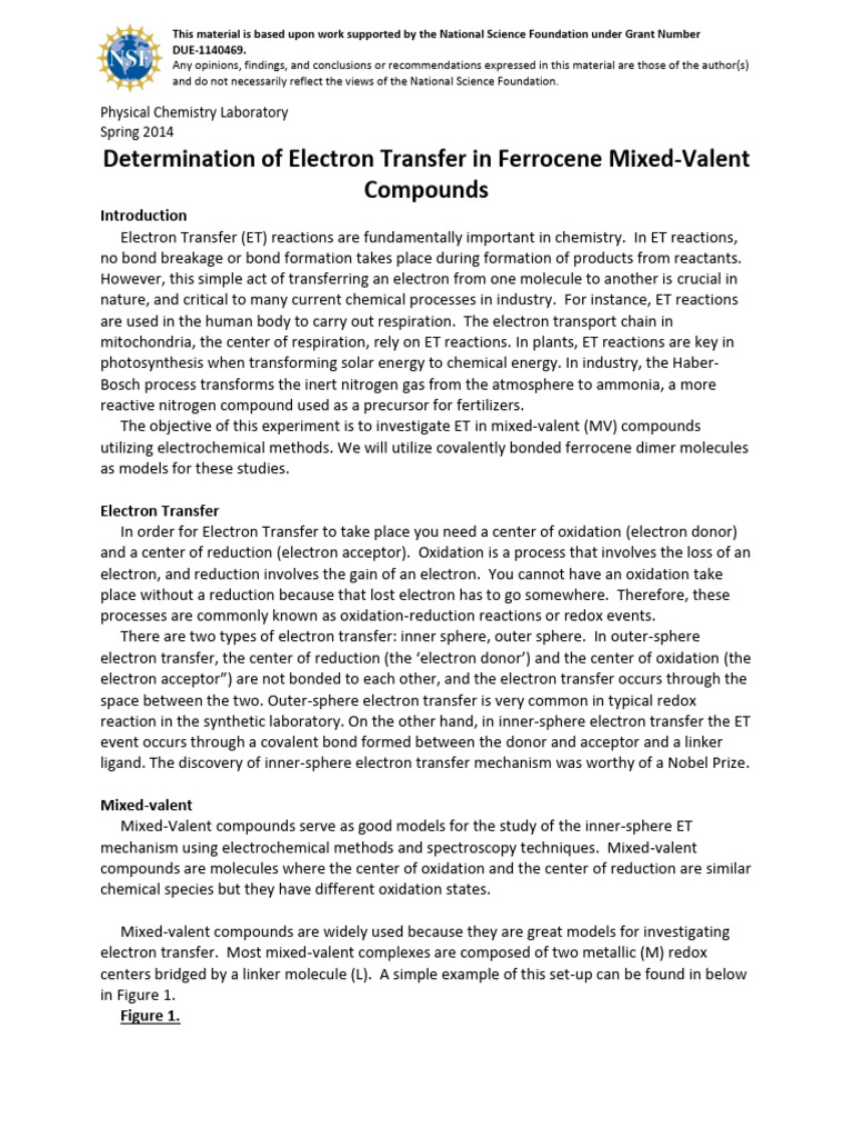 Electron Transfer in Ferrocene Mixed Valent Compounds | PDF | Redox | Electron Transfer