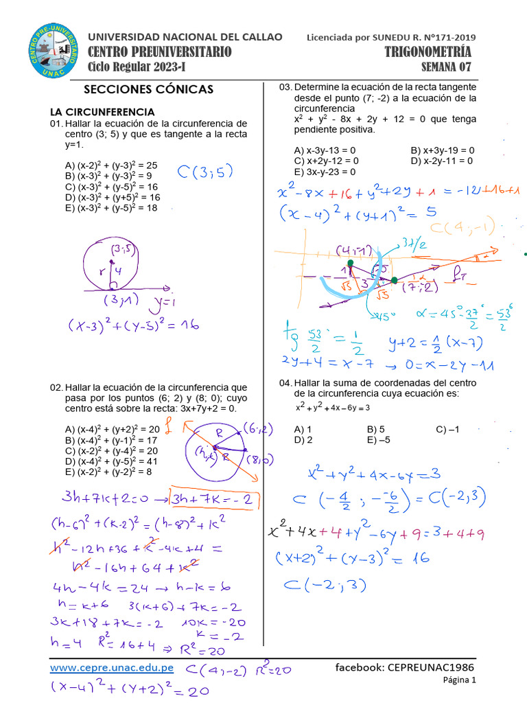 Semana 07 Secciones Cónicas Practica Solucion A1 C | PDF | Elipse | Matemática Elemental