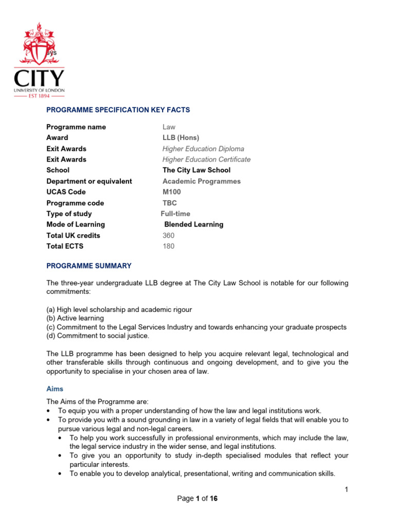 LLB Programme Overview at City Law School | PDF | Educational ...