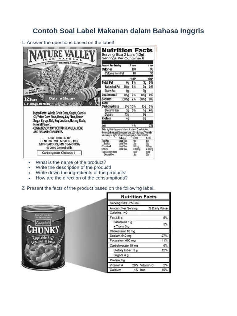 English Food Label Quiz | PDF | Juice | Diet & Nutrition