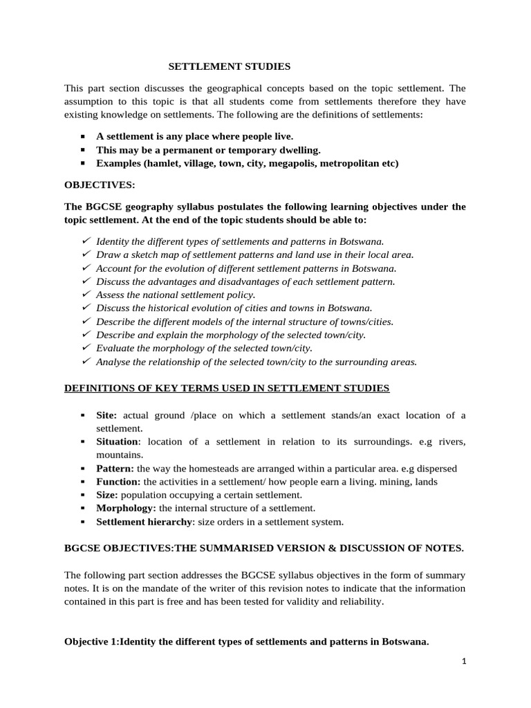 Settlement Studies Notes | PDF | Urbanization | Agriculture