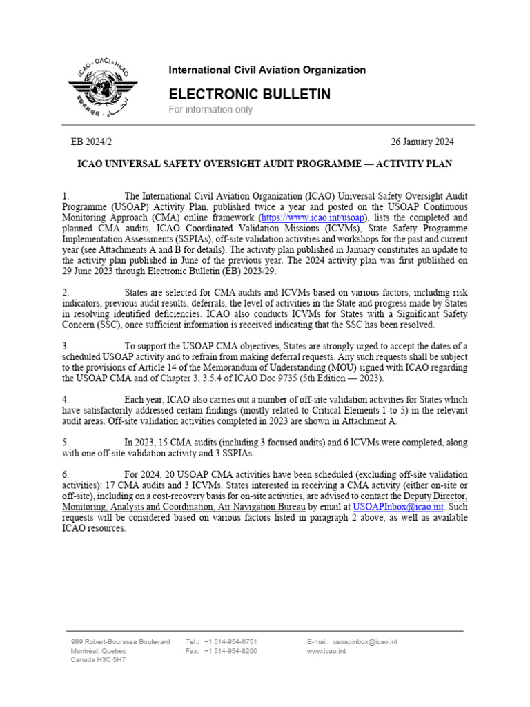 ICAO USOAP 2024 Activity Plan | PDF | Audit