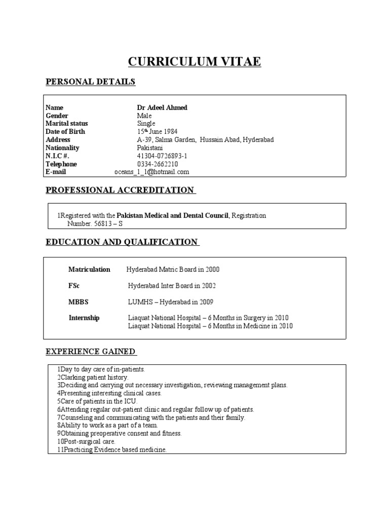 Curriculum Vitae Adeel Ahmed | PDF