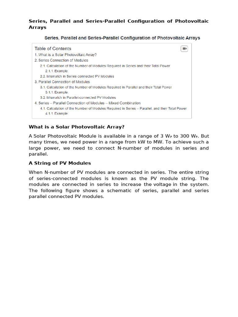 PV Array Connections | PDF | Photovoltaics | Solar Panel
