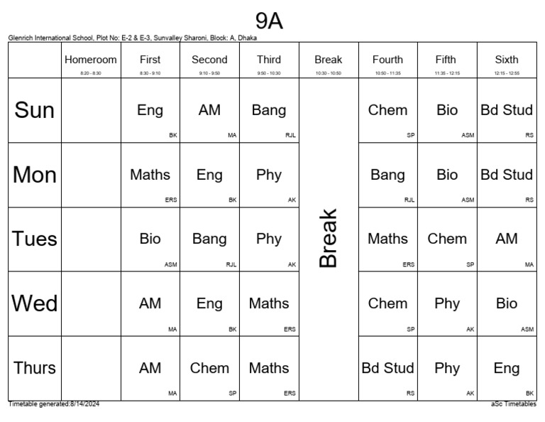 Grade 9A Revised Timetable | PDF