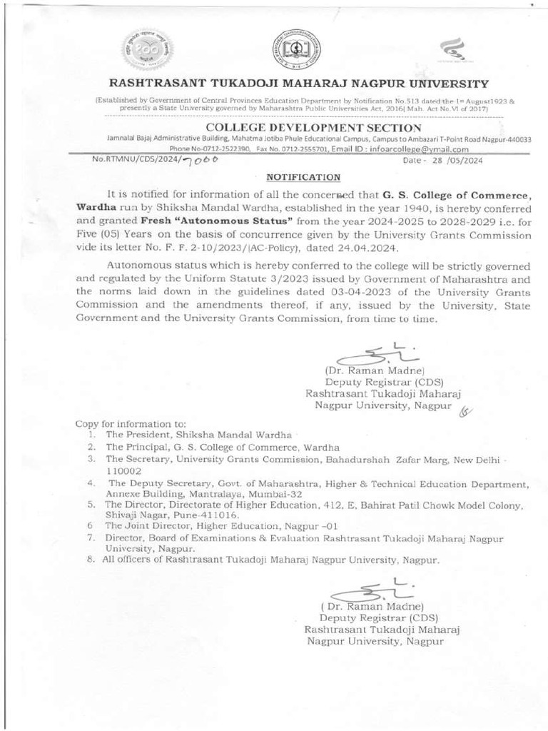 University Notification of Autonomous Status | PDF