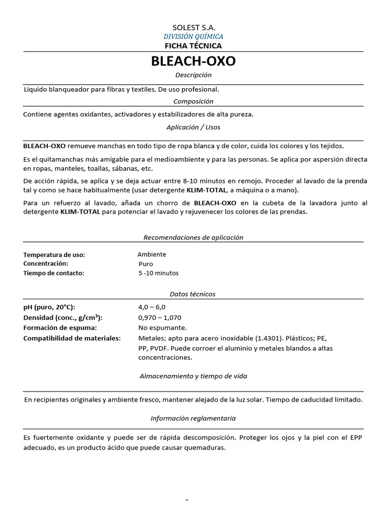 Blanqueador Profesional BLEACH-OXO | PDF | Detergente | Materiales