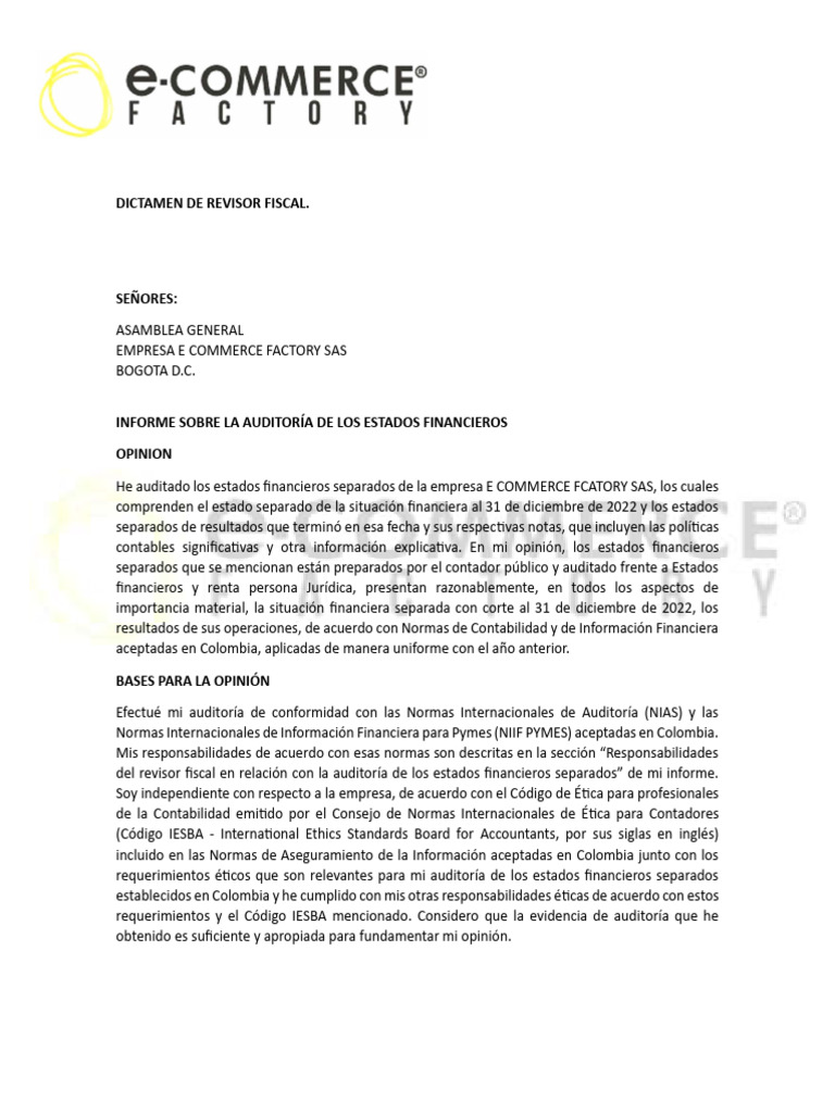 DICTAMEN REVISORIA ECF 2023 | PDF | Auditoría | Contabilidad DICTAMEN REVISORIA ECF 2023 | PDF | Auditoría | Contabilidad