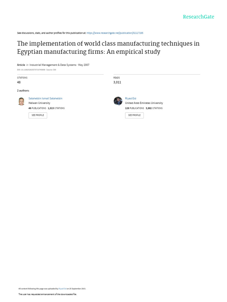 WCM Techniques in Egyptian Manufacturing | PDF | Factor Analysis ...