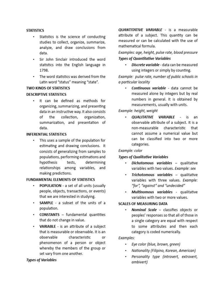 Statistics Rev | PDF | Statistics | Sampling (Statistics)