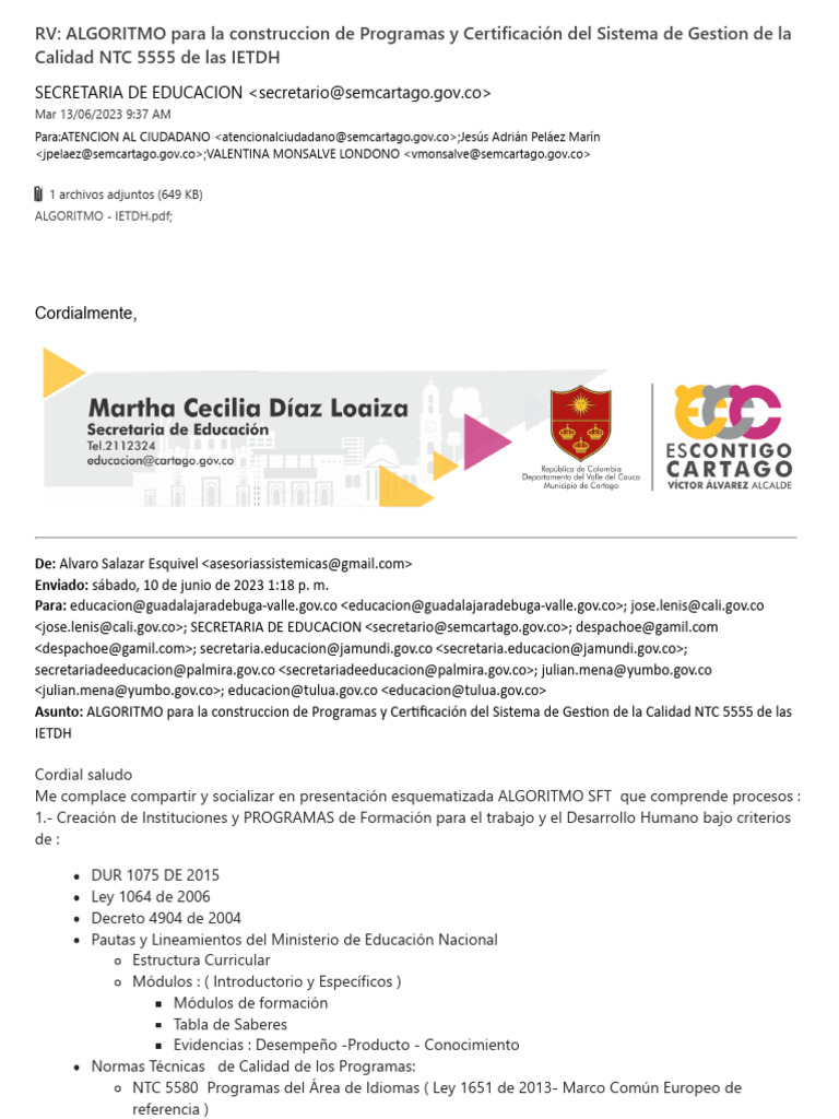 ALGORITMO para La Construccion de Programas y Certificación Del Sistema de Gestion de La Calidad ...