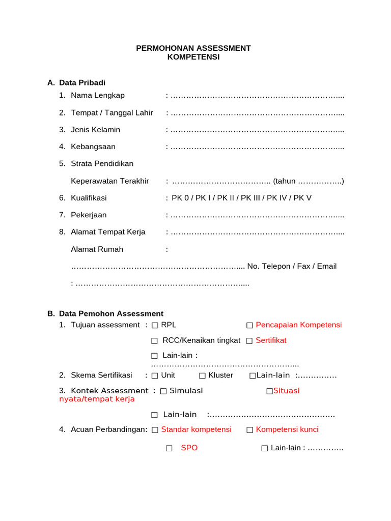 Form Permohonan Assesmen | PDF