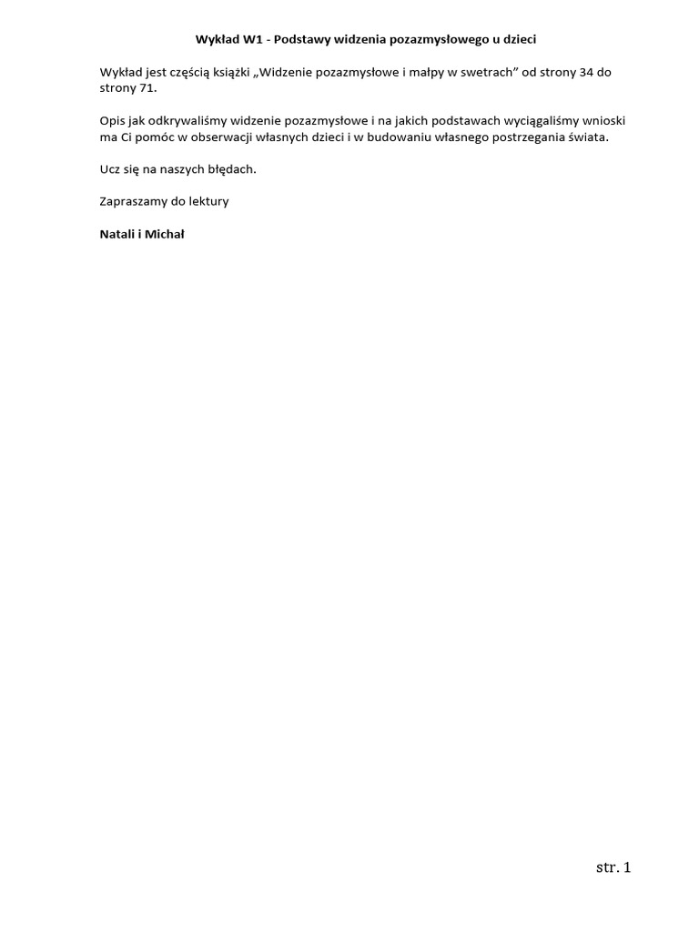 W1b Podstawy Widzenia Pozazmysłowego U Dzieci | PDF