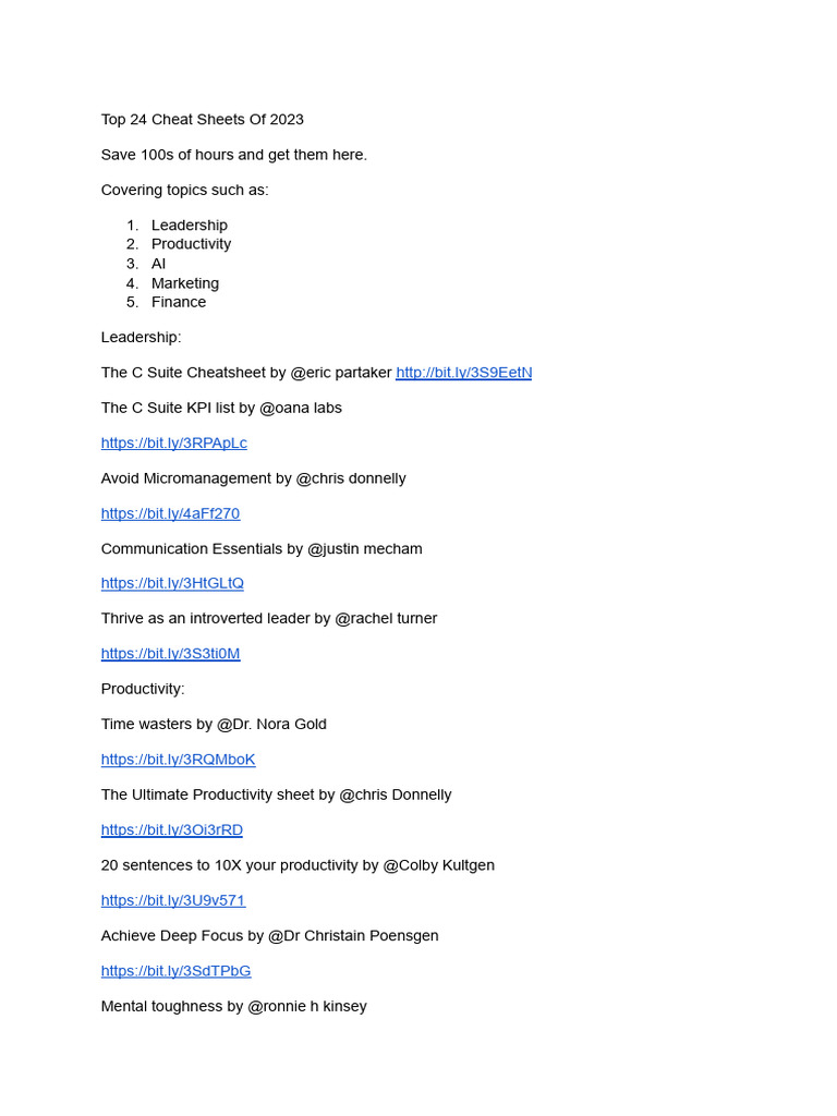 Top 24 Cheat Sheets of 2023 | PDF