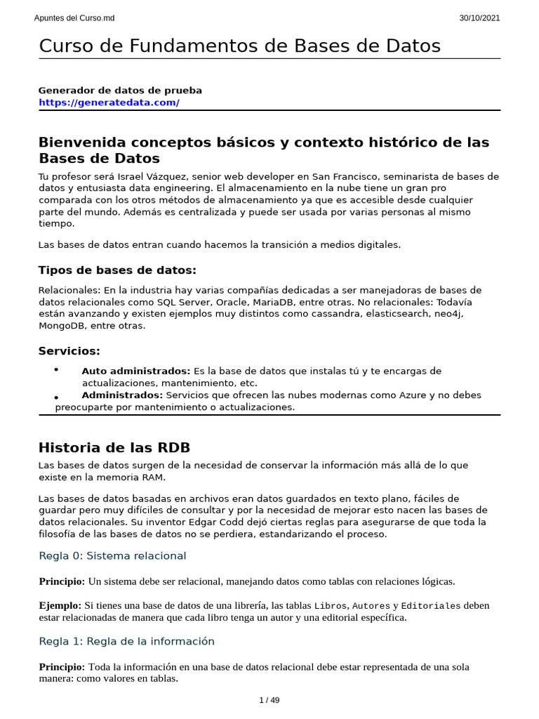 Apuntes Del Curso Bases de Datos | PDF | SQL | Bases de datos